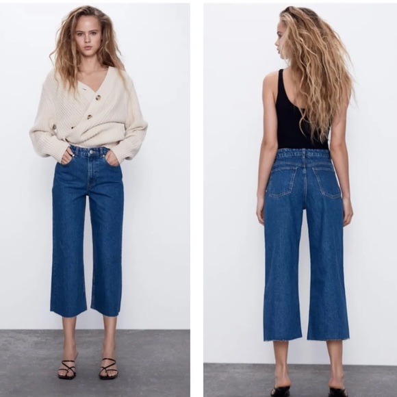 Zara | Jeans | Zara Women High Rise Wide Leg Cropped Gaucho Culotte ...